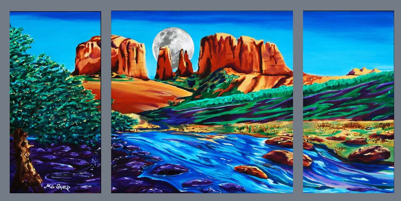 Cathedral Moon Triptych, Sedona Landscape Prints | Sedona Art Studios
